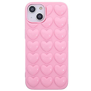 DMaos iPhone 13 Mini Case for Women, 3D Pop Bubble Heart Kawaii Gel Cover, Cute Girly for iPhone13 Mini 5.4 inch - Baby Pink