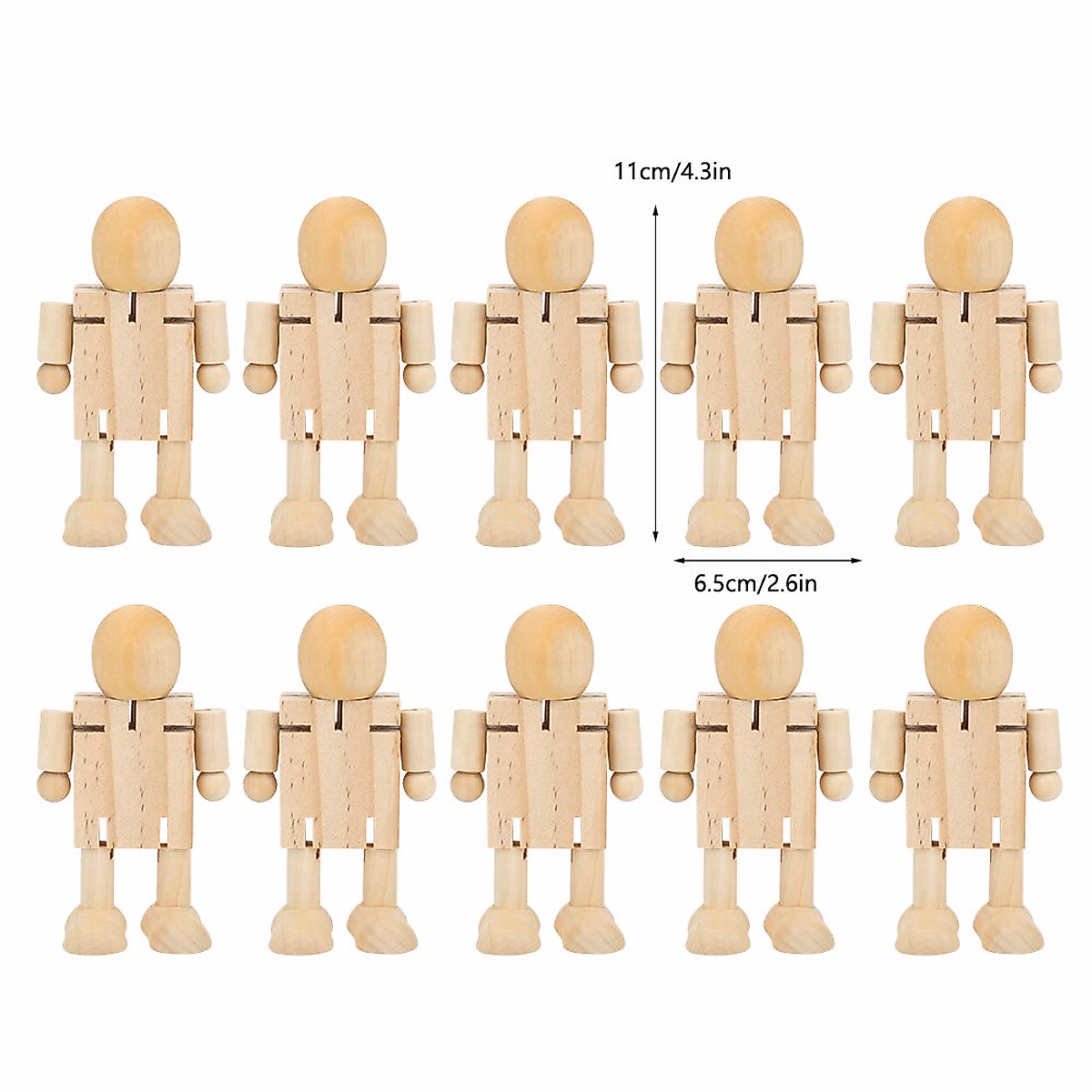 Natudeco 10PCS Toy People Set Unfinished Wood Toys Wooden Craft People Figures Unfinished Wooden Figures Kit Joint Adjustables Robot Paintable Childrens Early Learning Doll Toy Home Decoration
