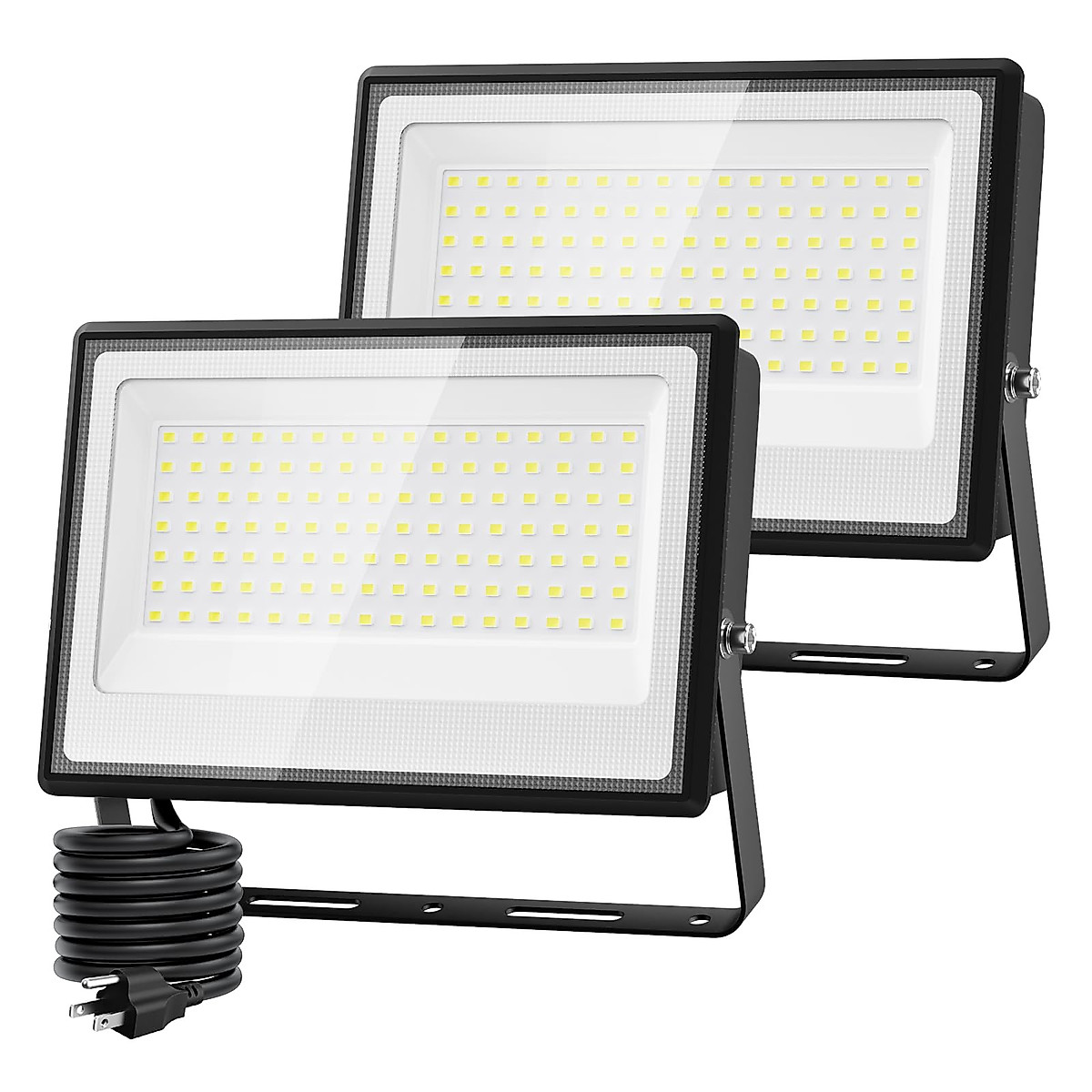 Olafus 2 Pack 100W LED Flood Light Outdoor, 9000lm LED Work Light with Plug, IP66 Waterproof Exterior Security Lights, 6500K Daylight White Outside Floodlights for Playground Yard Stadium Lawn