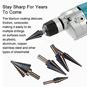5 Pcs Step Drill Bits Set, Multiple Hole 50 High Steel Sizes Step Drill Bit Tool Set W/Aluminum Case