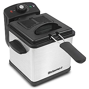Elite Gourmet EDF1607# 800-Watt Mesh Basket 1.6 Quart / 6.5 Cup Oil Capacity, Electric Immersion Deep Fryer with Temperature Knob and Lid with View Window, stainless steel