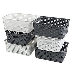 Tstorage Plastic Woven Basket, Small Plastic Baskets for Shelf, 6 Packs