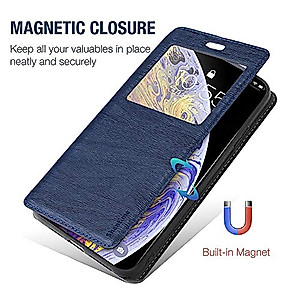 Shantime for Oppo Realme 10 Pro+ Case, Wood Grain Leather Case with Card Holder and Window, Magnetic Flip Cover for Oppo Realme 10 Pro Plus (6.7”) Blue
