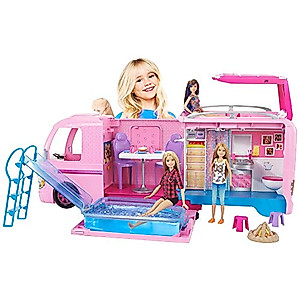 Barbie Camper Playset, Dreamcamper Toy Vehicle with 50 Accessories Including Furniture, Pool & Slide, Hammocks & Fireplace (Amazon Exclusive),Pink