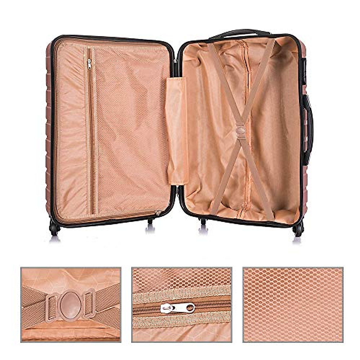 Apelila 4 Piece Hardshell Luggage Sets,Travel Suitcase,Carry On Luggage with Spinner Wheels Free Cover&Hanger Inside (Rose Gold)