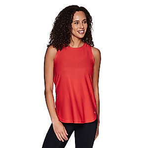 RBX Women's Mesh Tank Top Breathable Keyhole Running Tank Jacquard Mesh Dark Coral M