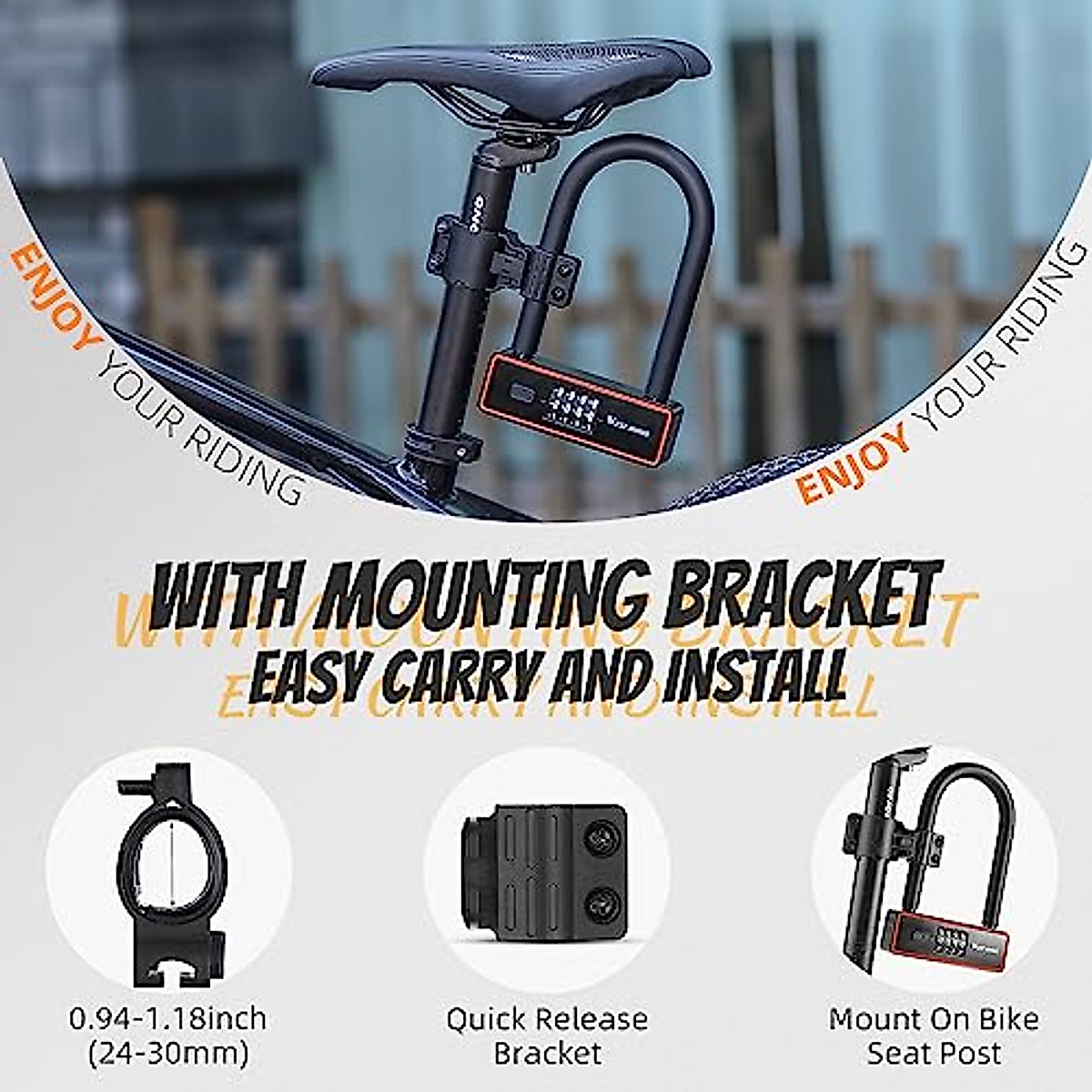 ICOCOPRO Bike U Lock - 17mm Shackle Heavy Duty Bike Locks - U Lock with 4-Digit Resettable Combination - Bicycle Lock with Sturdy Mounting Bracket for Electric Bike, Bikes,Scooter