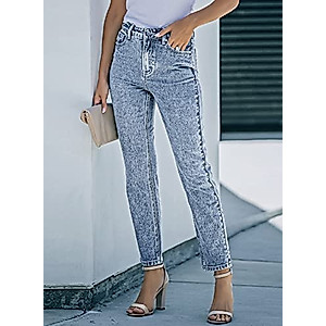 Sidefeel Womens High Waist Mom Jeans Washed Stretch Loose Fit Denim Pants US14 Sky Blue