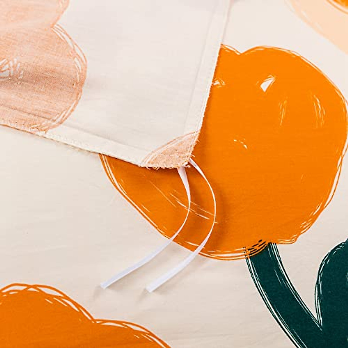 YuHeGuoJi Orange Floral Duvet Cover Queen Size 100% Cotton Botanical Flower Duvet Cover 3 Pcs Set 1 Cartoon Plant Patterned Duvet Cover with Zipper Ties 2 Pillowcases Cute Red Flower Bedding Set