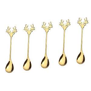 10 Pieces Gold Plated Stainless Steel Mini Coffee Espresso Spoon, Elk shaped spoon Dessert Teaspoons Small Soup Spoons 5.5 inch Specialty Demitasse Stirring Spoons