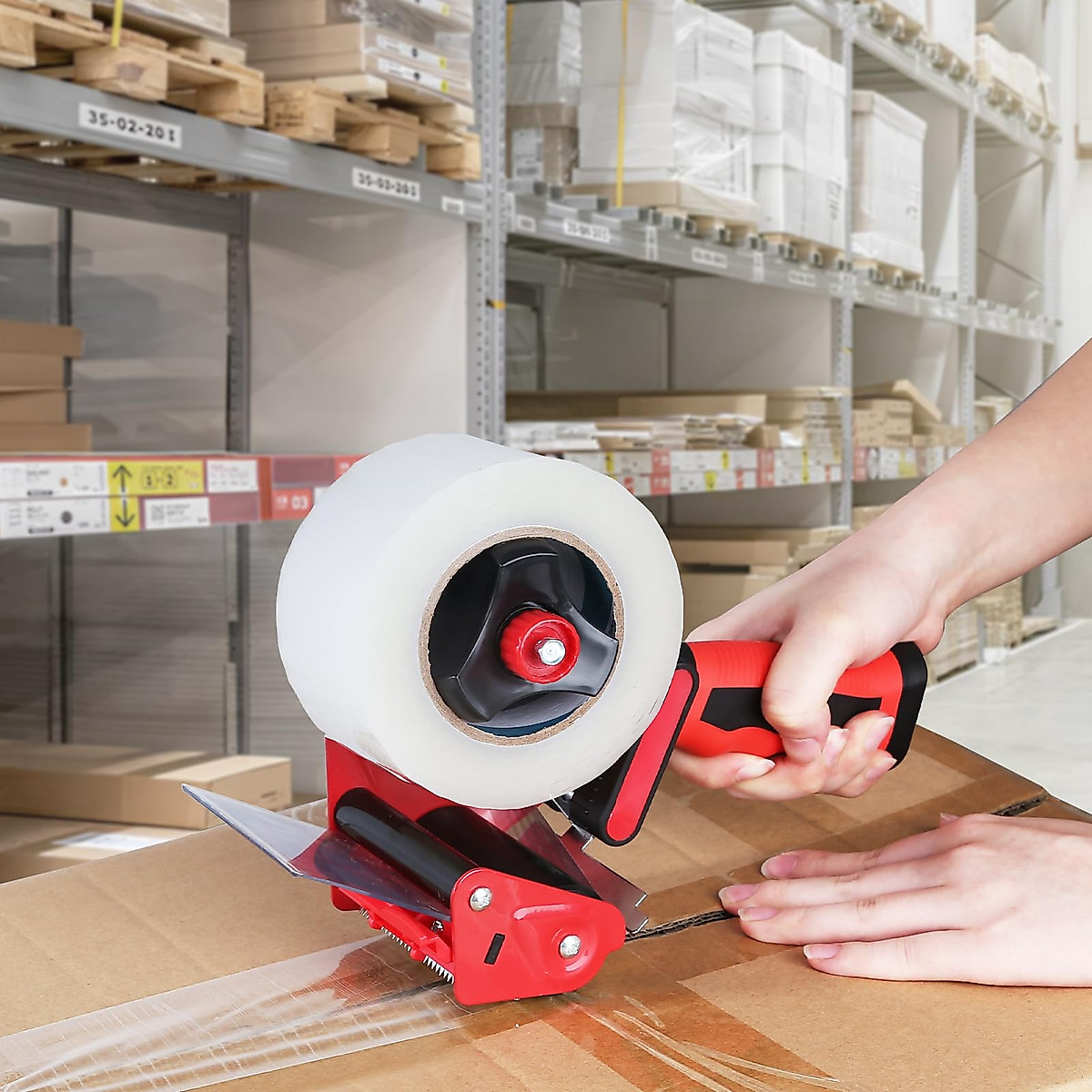 QILIMA Packing Tape Dispenser Gun 2" Light Seal Packing for Use Tape Dispenser Gun for Shipping, Moving, Carton and Box Sealing-Red