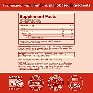 GOGO Fiber Gummies for Adults, 60 Count (Pack of 1) - Prebiotic Chicory Root Inulin Fiber Supplement - Daily Gummy Fiber for Digestive Gut Health, Constipation Relief - Non-GMO, Vegan & Cruelty-Free