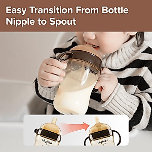 thyseed PPSU Weighted Straw Cup with Handles Toddlers Transition Bottles to Sippy Cups No Spill Learner Milk Water Baby Bottle Soft Silicone Spout Dishwasher Safe BPA Free 6+ Months 10oz/300mL 1 Pack