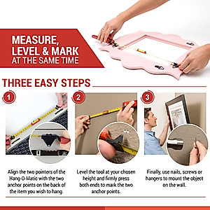 Hang-O-Matic All-in-One Picture Hanging Tool, Picture Hanger, Picture Frame Level Ruler, Perfect to Hang Pictures, Mirrors, TVs, and Shelves