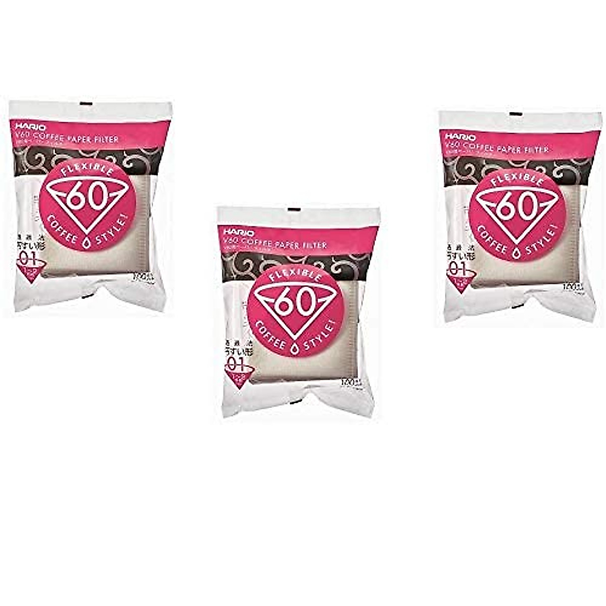 Hario 01 100-Count Coffee White Paper Filters, 3-Pack Set (Total of 300 Sheets) (Japan import) by Hario