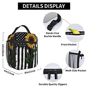 Poltbaie Sunflower And American Flag Insulated Lunch Bag