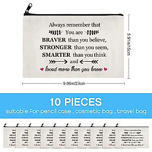 Saintrygo 10 Pieces Inspirational Cosmetic Bag for Girls Women Makeup Encouragement Birthday Friendship Gifts Daughter Sister Canvas Travel Organizer Pouch (Always Remember That You Are Braver)
