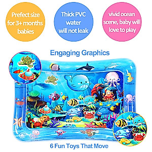 WSPER Tummy Time Water Mat Inflatable Water Play mat for 3 6 9 Months Baby Boy & Girl, Early Activity Center for Newborn Infants