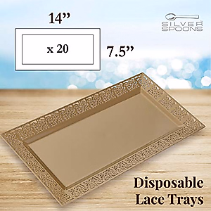 Silver Spoons DISPOSABLE LACE TRAYS | for Upscale Wedding & Dining | 6 pc | Gold | 14' x 7 . 5'