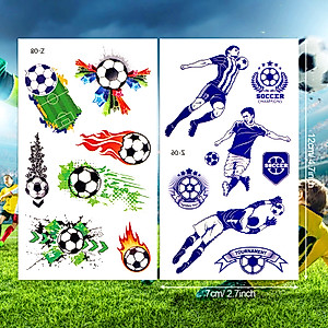 Konsait 60pcs Football Face Temporary Tattoos for Soccer Game Ball Tattoos Transfer Tattoos for Boys Birthday Party Bag & Stocking Fillers
