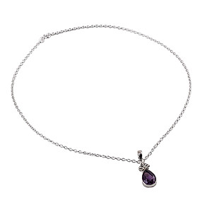 NOVICA Artisan Amethyst Pendant Necklace Faceted and Sterling Silver from India Purple Birthstone [18 in L 2 mm W Pendant(s) 1.3 in L x 0.4 in W x 0.2 in D] ' Lavender Drop'