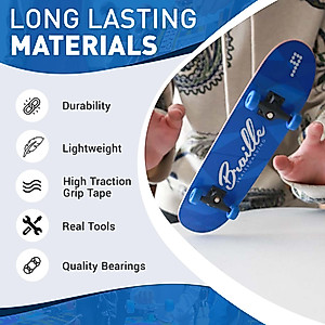 Mini Skateboards for Kids & Adults Braille Skateboarding 11” First Try Pro Fingerboard Hand Skateboard Toy Set, Handboard Finger Board + Real Tools, Deck Grip Tape, Adjustable Hardware, Wheels, Trucks