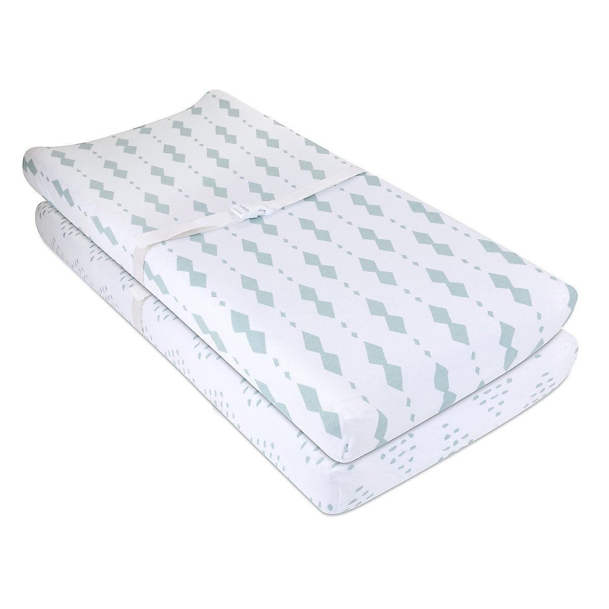 Cradle Sheets Changing Pad Cover - Travel Lite Universal Fit Baby Mattress Sheet 36" X 18 - Unisex Grey Sage Diamond - 2 Pack Set