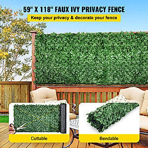 VEVOR Artificial Ivy Privacy Fence Screen, 59"x118" Ivy Fence, PP Faux Ivy Leaf Artificial Hedges Fence, Faux Greenery Outdoor Privacy Panel Decoration for Garden, Decor, Balcony, Patio, Indoor