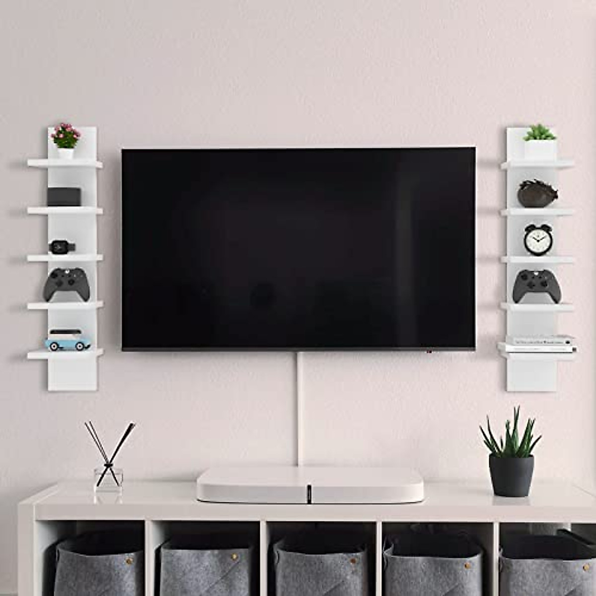 Homaterial 5 Tier Wall Shelf Unit,White Vertical Floating Shelf-Narrow Decorative Wall Mount Modern Wall Decor Shelves for Bedrooms, Living Rooms 5.5" x 7.2" x 31"