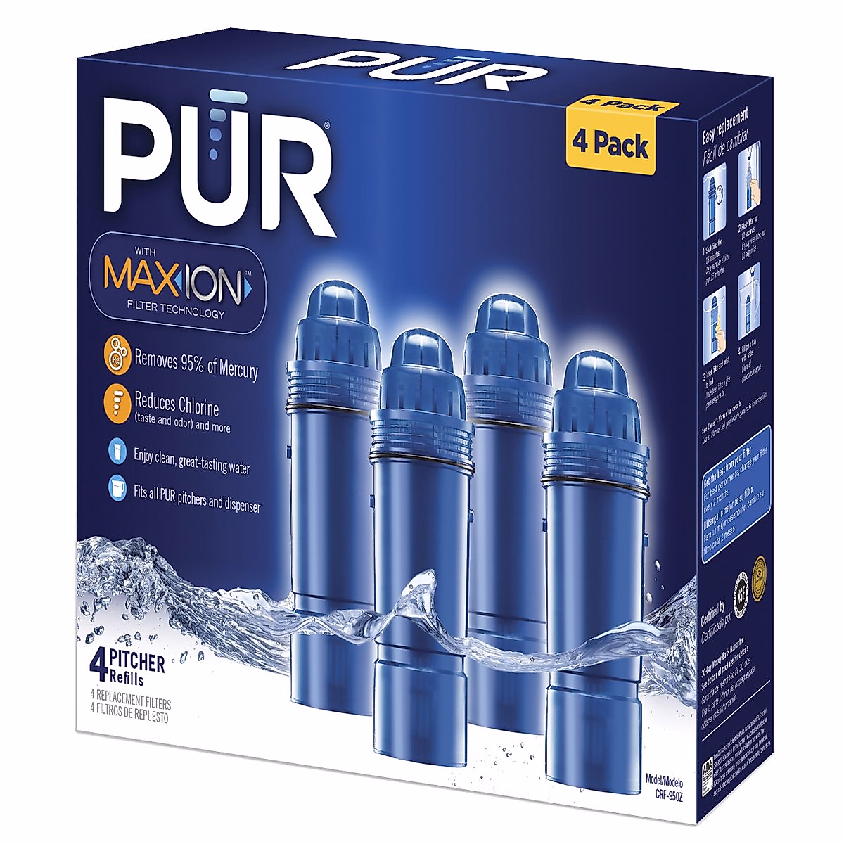 PUR CRF950Z Genuine Replacement Filter for Pitcher Water Filtration System (Pack of 4)