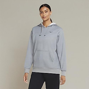 Nike Women's Therma All Time ESS Pullover Hoodie (as1, alpha, m, regular, regular, Standard, Particle Grey/Heather/Black, Medium)