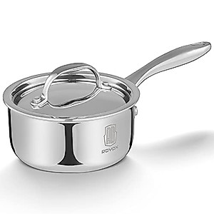 ROYDX Stainless Steel Sauce Pan with Lid, 1 Quart Small SaucePan with Stay Cool Handles, Kitchen Cooking Pans, Dishwasher Oven Safe & Compatible with All Stovetops Multipurpose for Home Restaurant