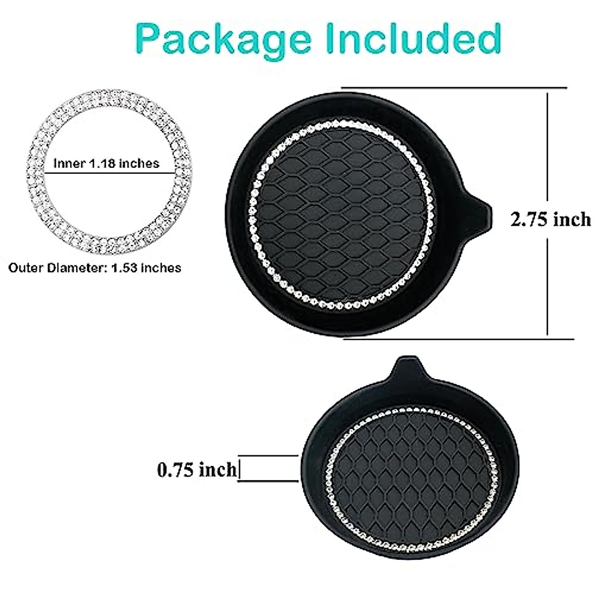 Pinepoem PINEPOEM Universal Car Cup Coaster with Push to Start Button Decoration Ring, Crystal Rhinestone Car Engine Push Start Stop Ring, Bling Car Interior Accessories