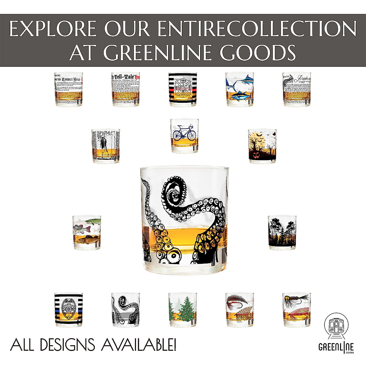 Greenline Goods Whiskey Glasses - 10 Oz Tumbler Gift Set – Kraken Whiskey Glasses (Set of 2) | Rocks Glass Octopus Decor | Old Fashioned Rocks Glasses