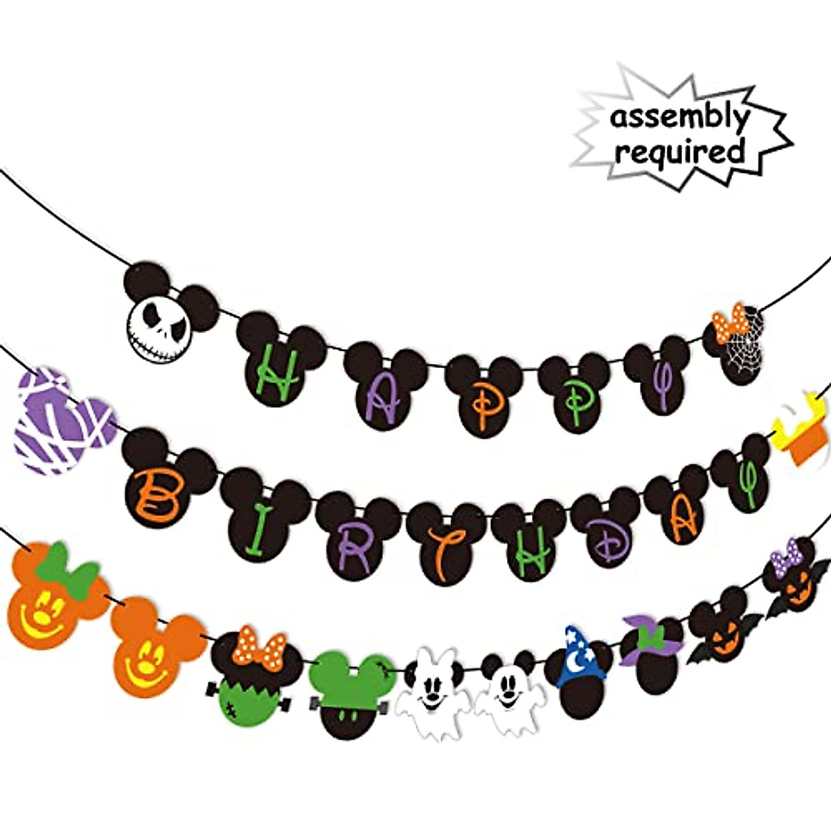 Mickey Minnie Halloween Happy Birthday Banner Cake Topper for Mickey Mouse Minnie Mouse Theme Halloween Birthday Party Decorations