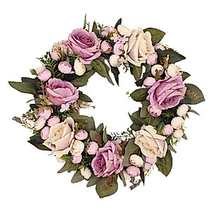 Floral Wreath Classic Flowers for Home Room Garden Lintel Decoration,Door Decorations Hanging for Christmas Party,13 Inch Wreath (Purple Peony)