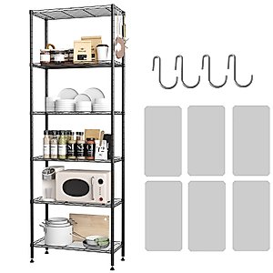 HOMEFORT 6-Shelving Unit, Adjustable Wire Shelving, Metal Wire Shelf with Shelf Liners and Hooks for Kitchen, Closet, Bathroom, Laundry, Black,21" W x 11" D x 69" H