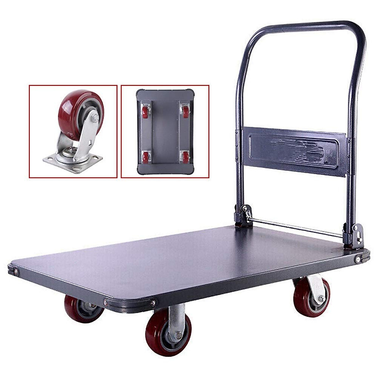 Portable Folding Handcart Flatbed Trolley Truck Trailer Small Trailer Heavy Duty Pure Steel Plate 6090 Weight About 500Kg Large Black Multi Function Folding Handcart