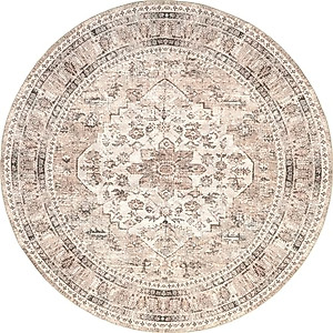 nuLOOM 6' Round Splashguard Machine Washable Area Rug with Waterproof Spill Proof Surface, Non Slip Backing and Stain Resistant for Living Room, Bedroom, Kitchen, Dining Room, Davi Taupe