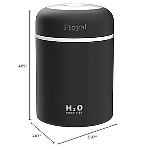 Portable Mini Humidifier, Fioyal RGB Light Small Humidifiers for Bedroom, Car, Desktop, 2 Cool Mist Modes, Quiet(300ML, Black)
