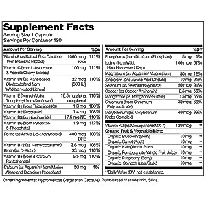 NATURELO One Daily Multivitamin for Men - with Vitamins & Minerals + Organic Whole Foods - Supplement to Boost Energy, General Health - Non-GMO - 180 Capsules