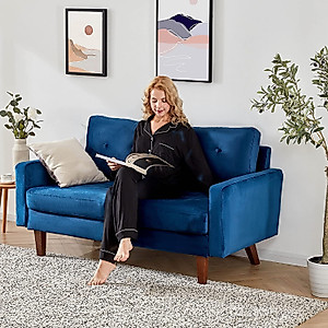 Bettermade Loveseat Sofa,Futon Sofa for Living Room, Velvet Cover Modern Design Couch,Tools-Free Assemble,2 Seats with 600 LB Load,Blue