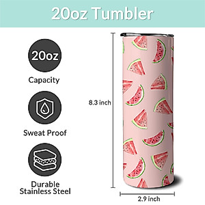 owbgsdh 20 oz Watermelon Skinny Tumblers with Lid and Straw, Watermelon Stainless Steel Vacuum Insulated Travel Coffee Mug Cup Water Bottle, Watermelon Decor Stuff Accessories, Gifts for Women Girls