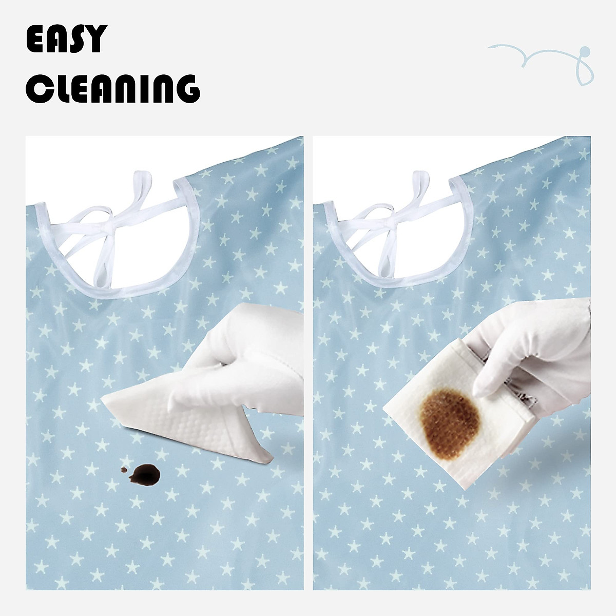 Little Dimsum Baby Toddler Weaning Bib Coverall, Attaches to High chair, Waterproof Long Sleeve Feeding Smock Apron, Easy to Clean for Eating 6-36 Months（Blue-star）