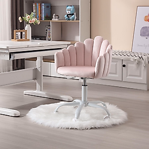LukeAlon Kids Cute Swivel Desk Chair, Velvet Child Study Chair with Rolling Wheels and Arms, Comfy Upholstered Height Adjustable Teen Vanity Chair for Home Bedroom School, Pink