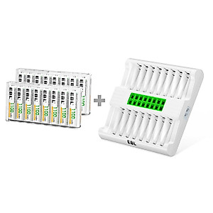 EBL AA AAA Battery Charger with Rechargeable AAA Batteries 16 Counts 1100mAh Ni-MH Battery