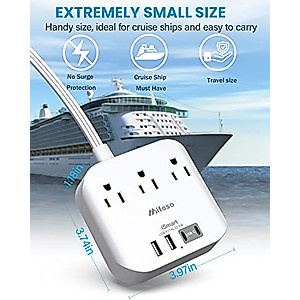 Flat Extension Cord, 5ft Ultra Flat Plug Power Strip - 3 Outlets 4 USB Ports (2 USB C) Desk Charging Station Power Strip with No Surge Protection for Cruise Ship, Travel, Dorm Room Essentials