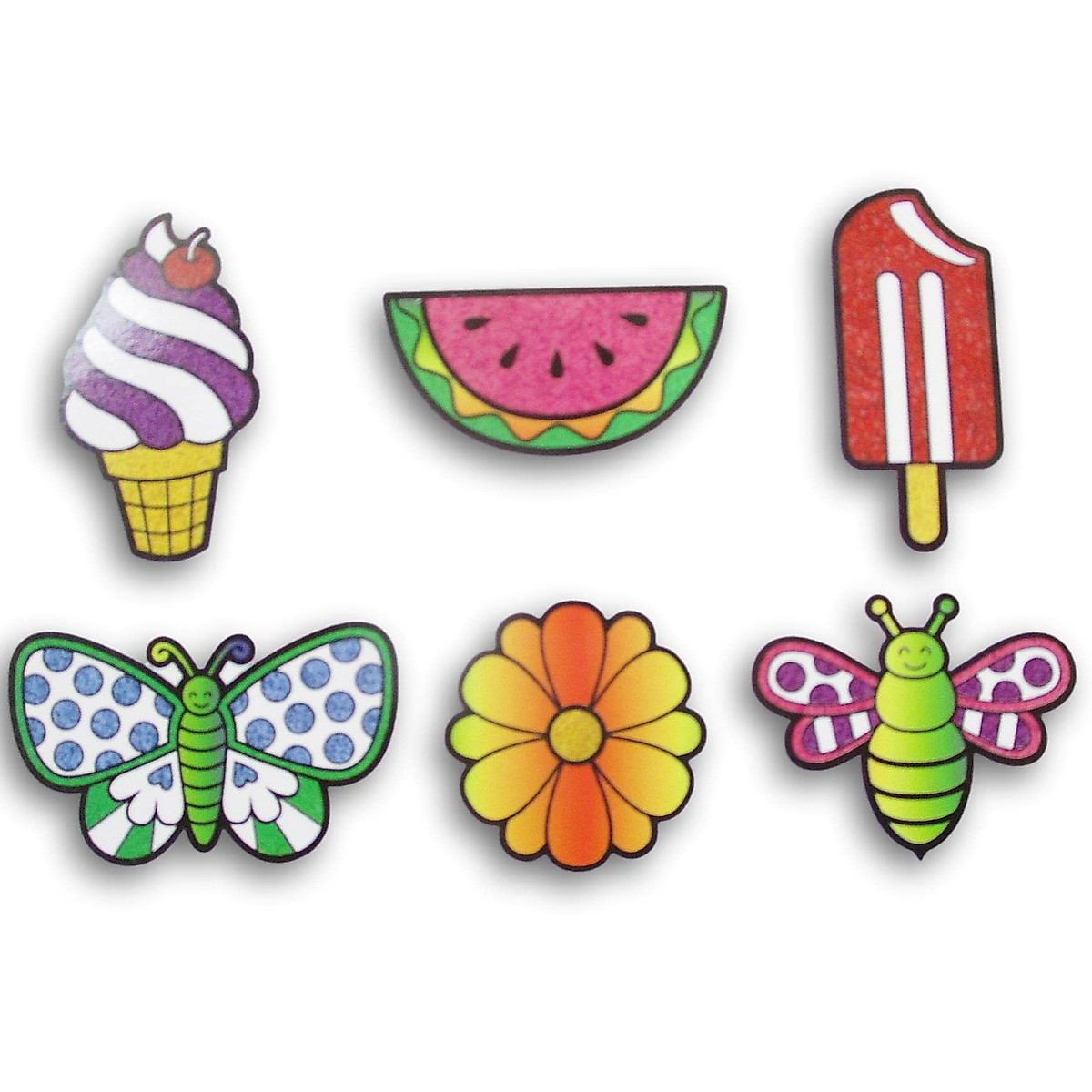 The Spring Shop Kids Foil Art Craft Kit (Ice Cream, Watermelon, Ice Pop, Butterfly, Flower, Bee) - Makes 6
