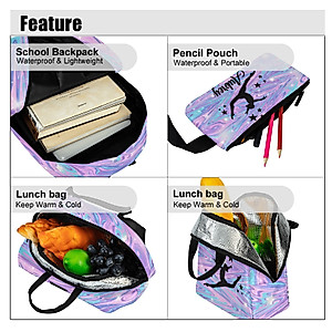 Gymnastic Marble Unicorn Abstract Personalized Backpack Set for Teen Boys Girls with Lunch Box & Pencil Pouch Bag Travel Backpack