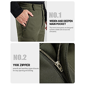 FREE SOLDIER Men's Outdoor Softshell Fleece Lined Cargo Pants Snow Ski Hiking Pants with Belt (Army Green 32W x 32L)